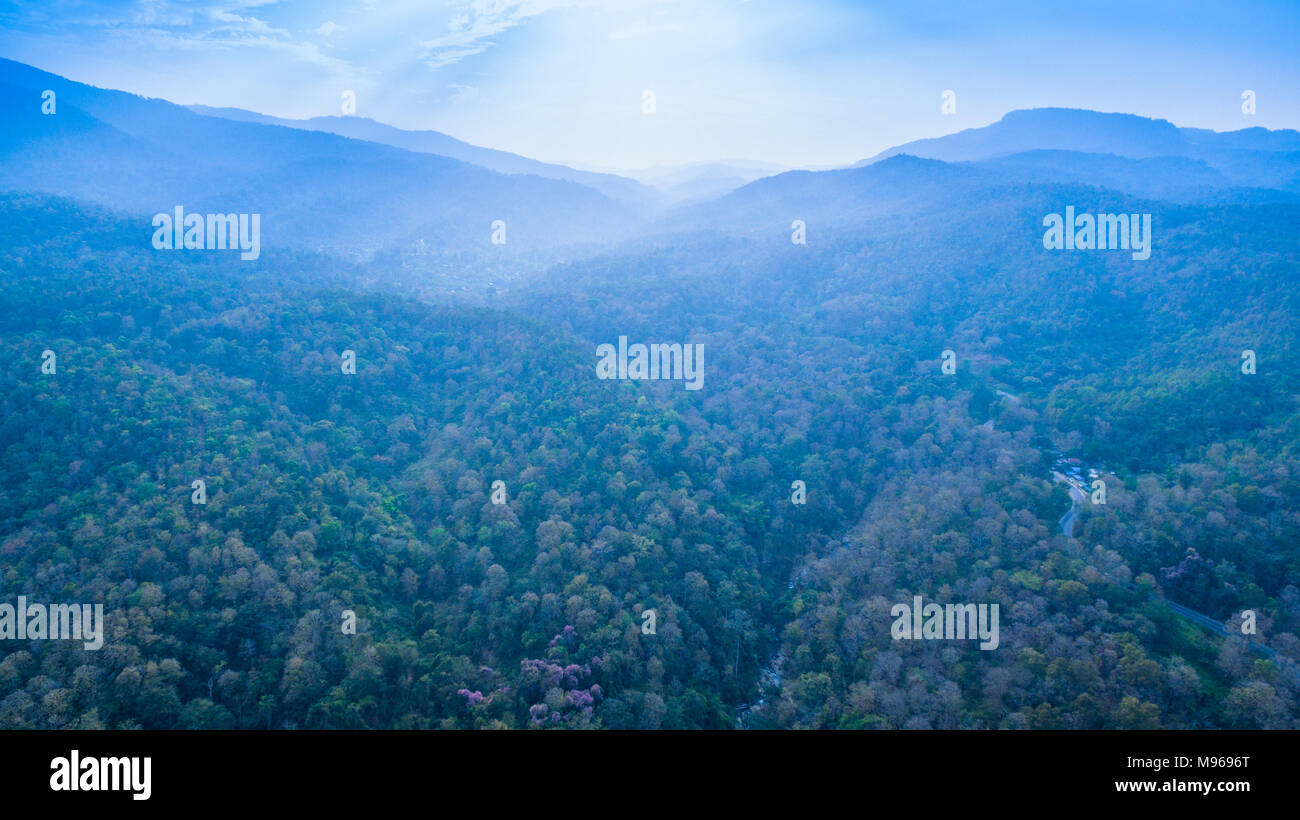 aerial photography above Mae Sa waterfall in Doi Suthep and Doi Pui ...