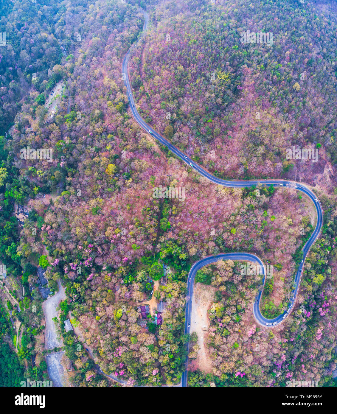 aerial photography above Mae Sa waterfall in Doi Suthep and Doi Pui ...