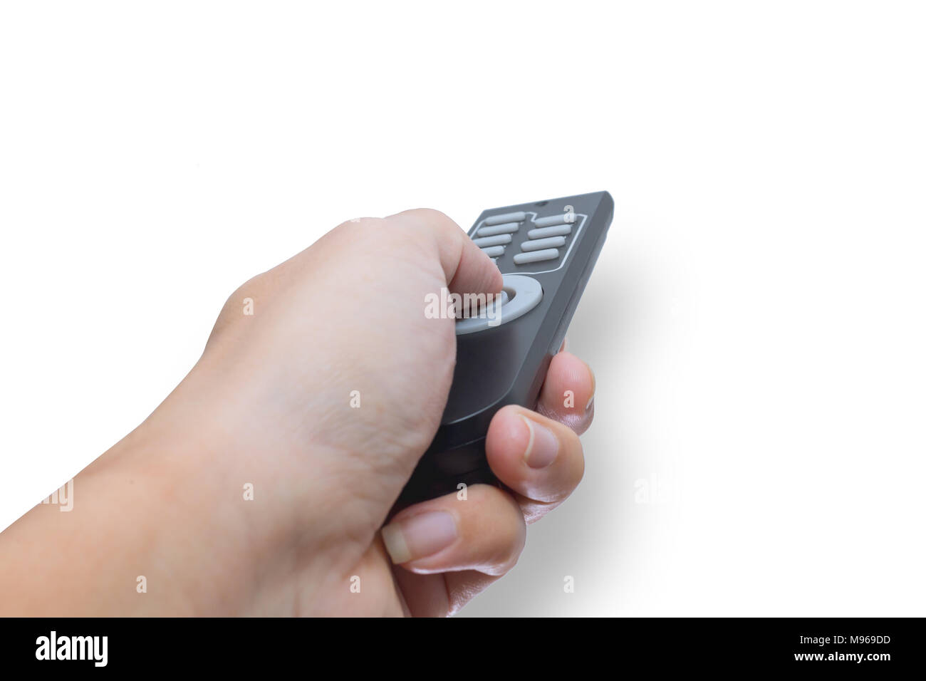 hand hold remote control wireless IR controller isolated on white with ...