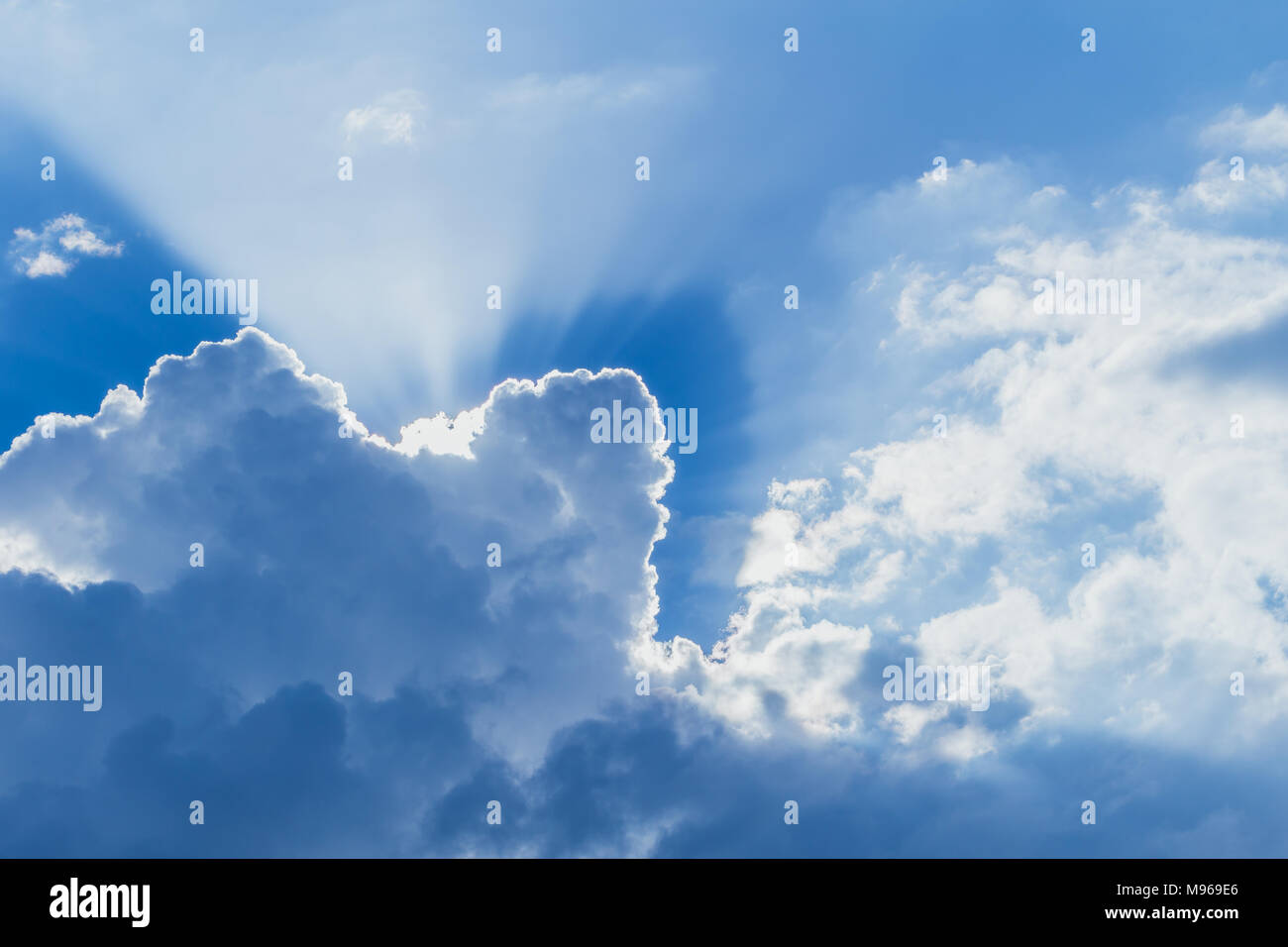 Blue Sky Cloud like heaven with sun rise light ray beam Stock Photo - Alamy