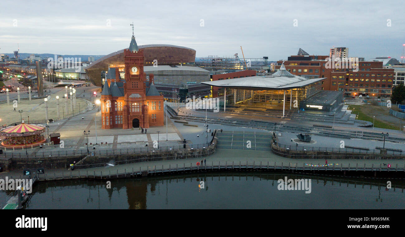Aerial view of the Senedd, home of the Welsh National Assembly at ...