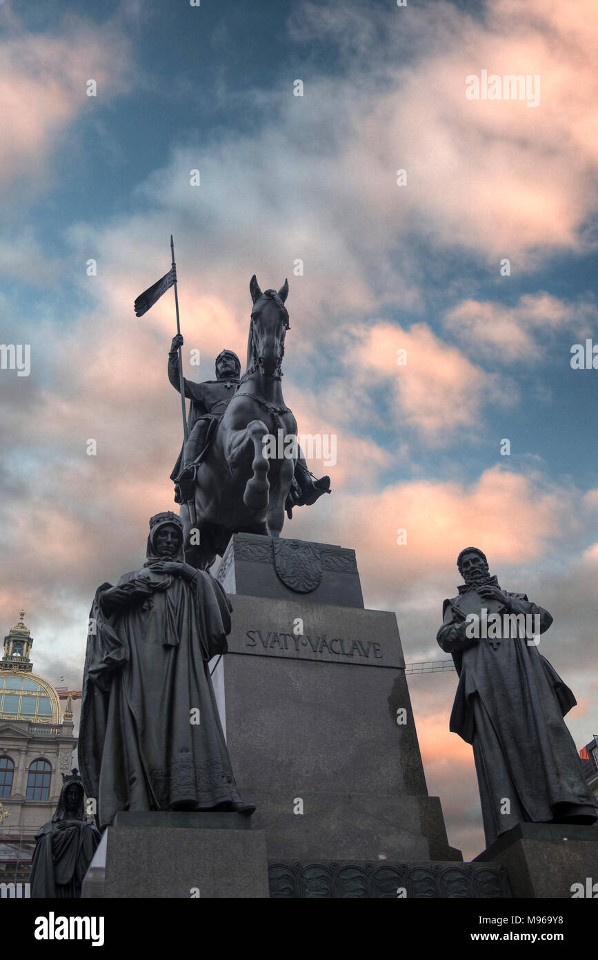 Monument to St. Wenceslas on Wenceslas Square in front of the National ...