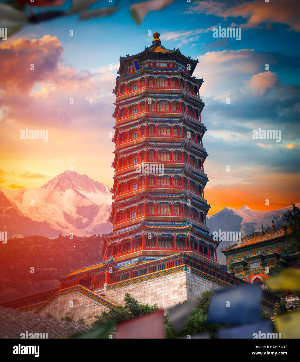 In Tibet against the background of the Himalayan mountains.Summer ...
