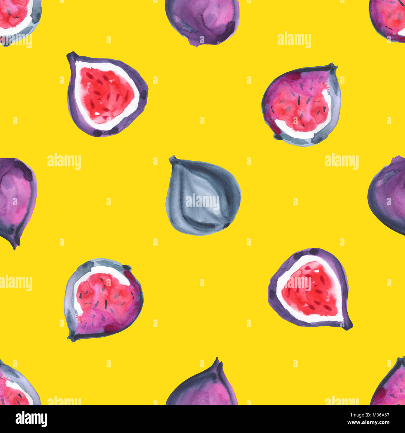Figs. Tropical pattern of exotic fruit. Watercolor Seamless background ...