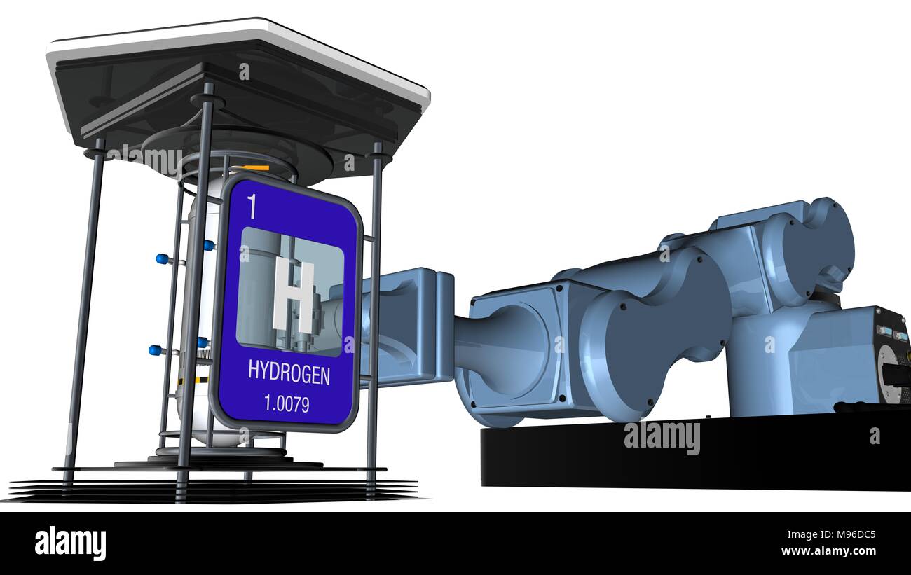 Hydrogen symbol in square shape with metallic edge in front of a ...