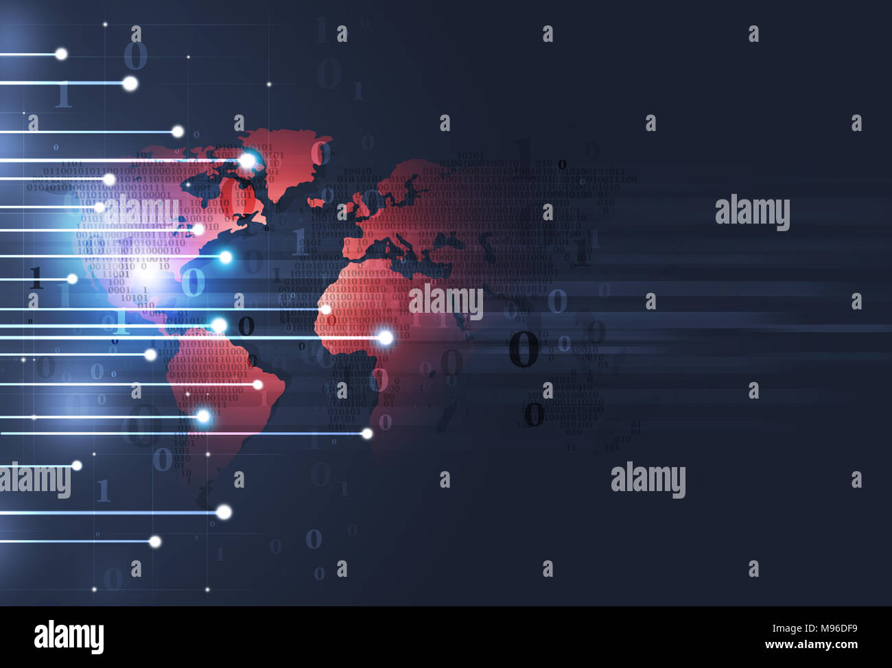 abstract technology binary code and world red map digital background ...