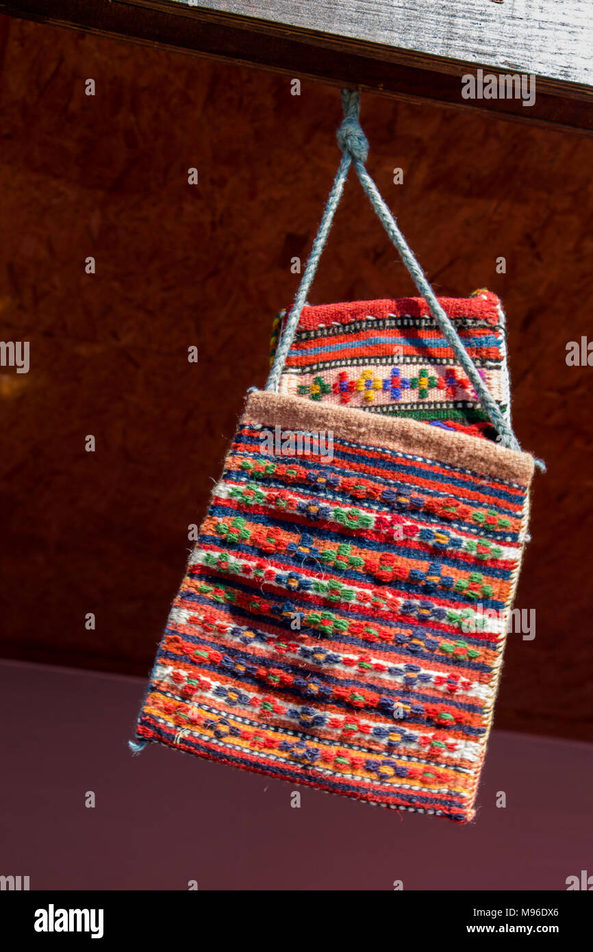 Traditional style handmade woven bags made of fabric Stock Photo - Alamy
