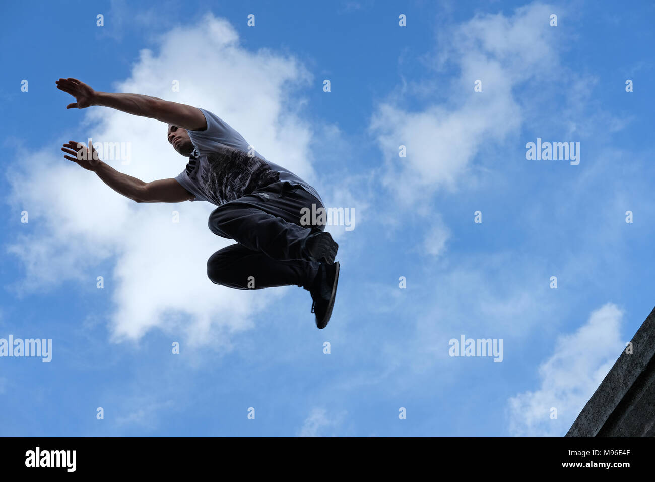 Parkour jumping on the South Bank, London Stock Photo - Alamy