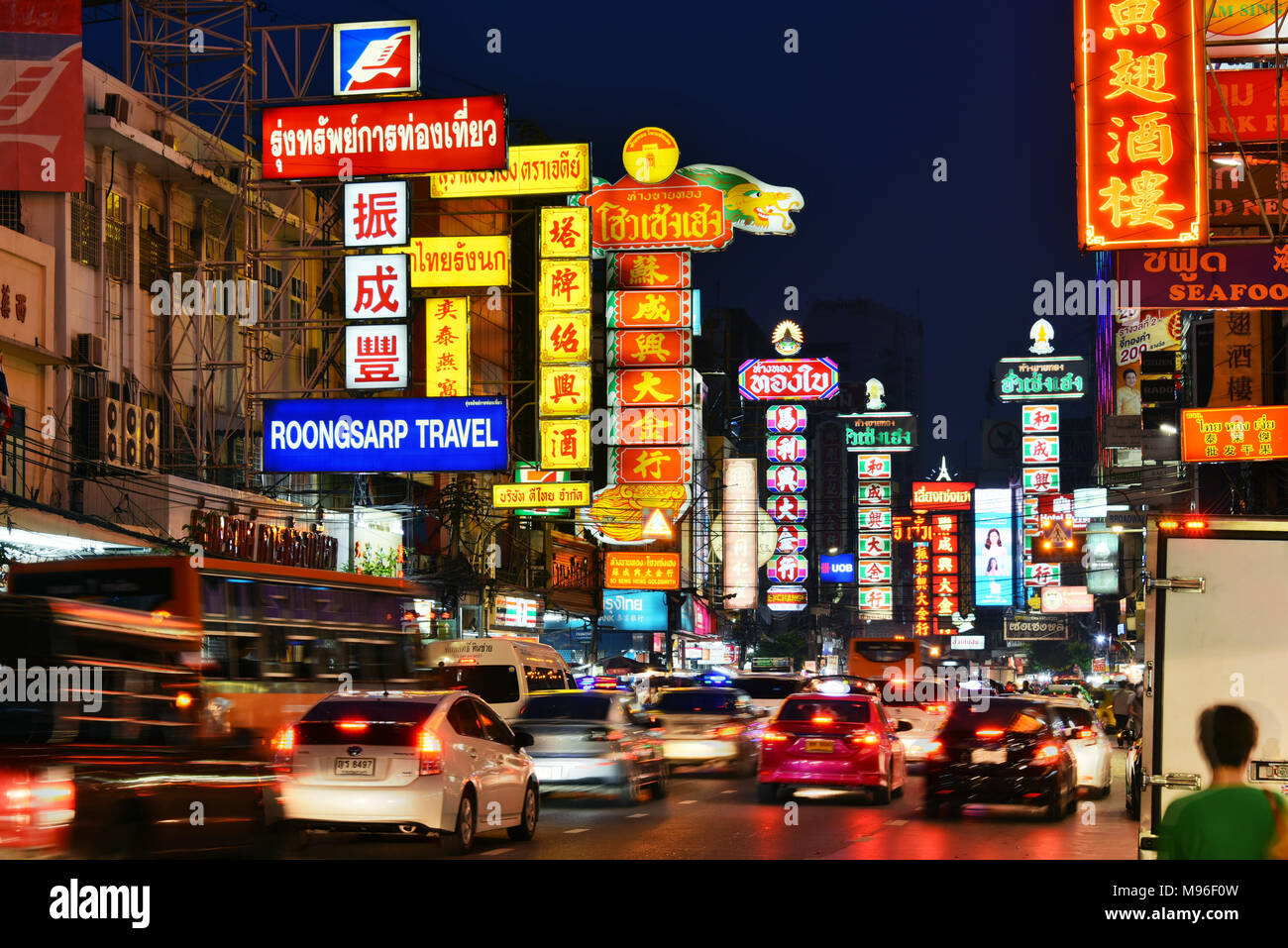 BANGKOK, THAILAND - JAN 24, 2018: Yaowarat Road, the main street of Chinatown in Bangkok ...