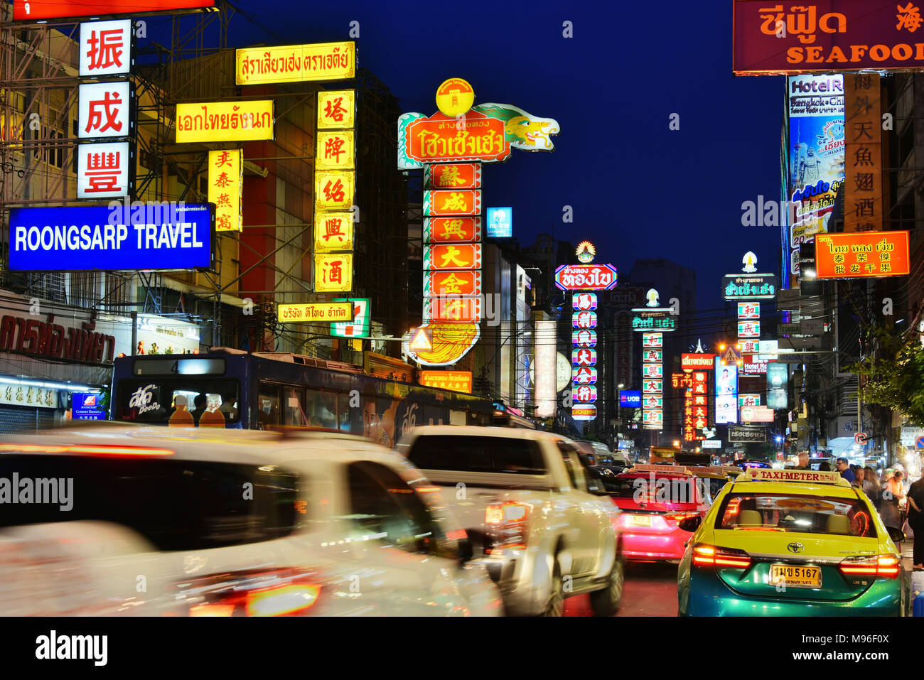 BANGKOK, THAILAND - JAN 24, 2018: Yaowarat Road, the main street of Chinatown in Bangkok ...