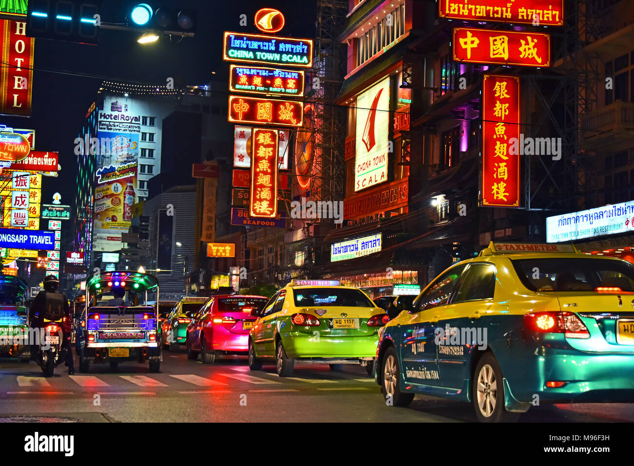BANGKOK, THAILAND - JAN 24, 2018: Yaowarat Road, the main street of Chinatown in Bangkok ...