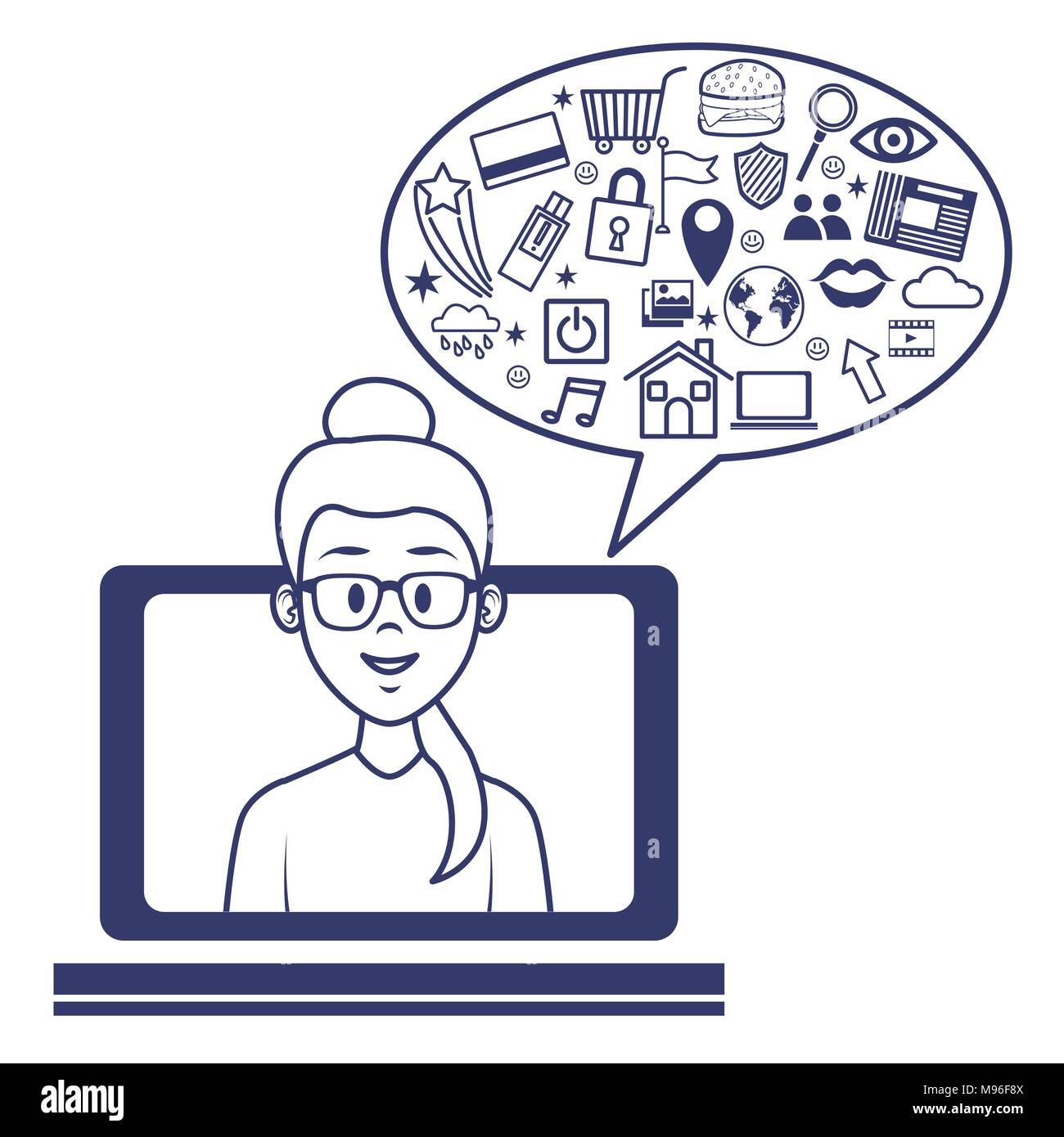 Woman social media symbols Cut Out Stock Images & Pictures - Alamy