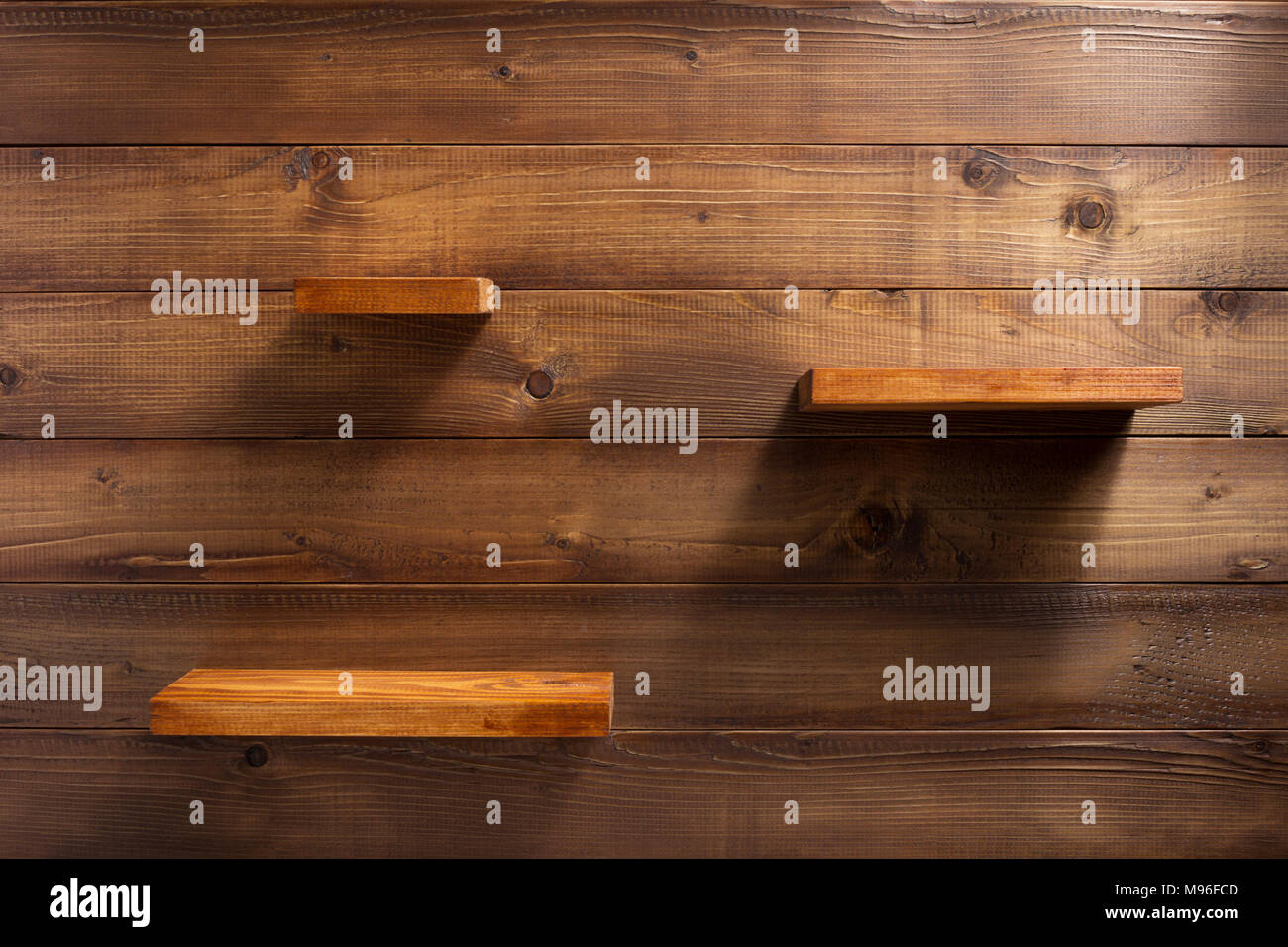 wooden shelf at background texture wall Stock Photo - Alamy