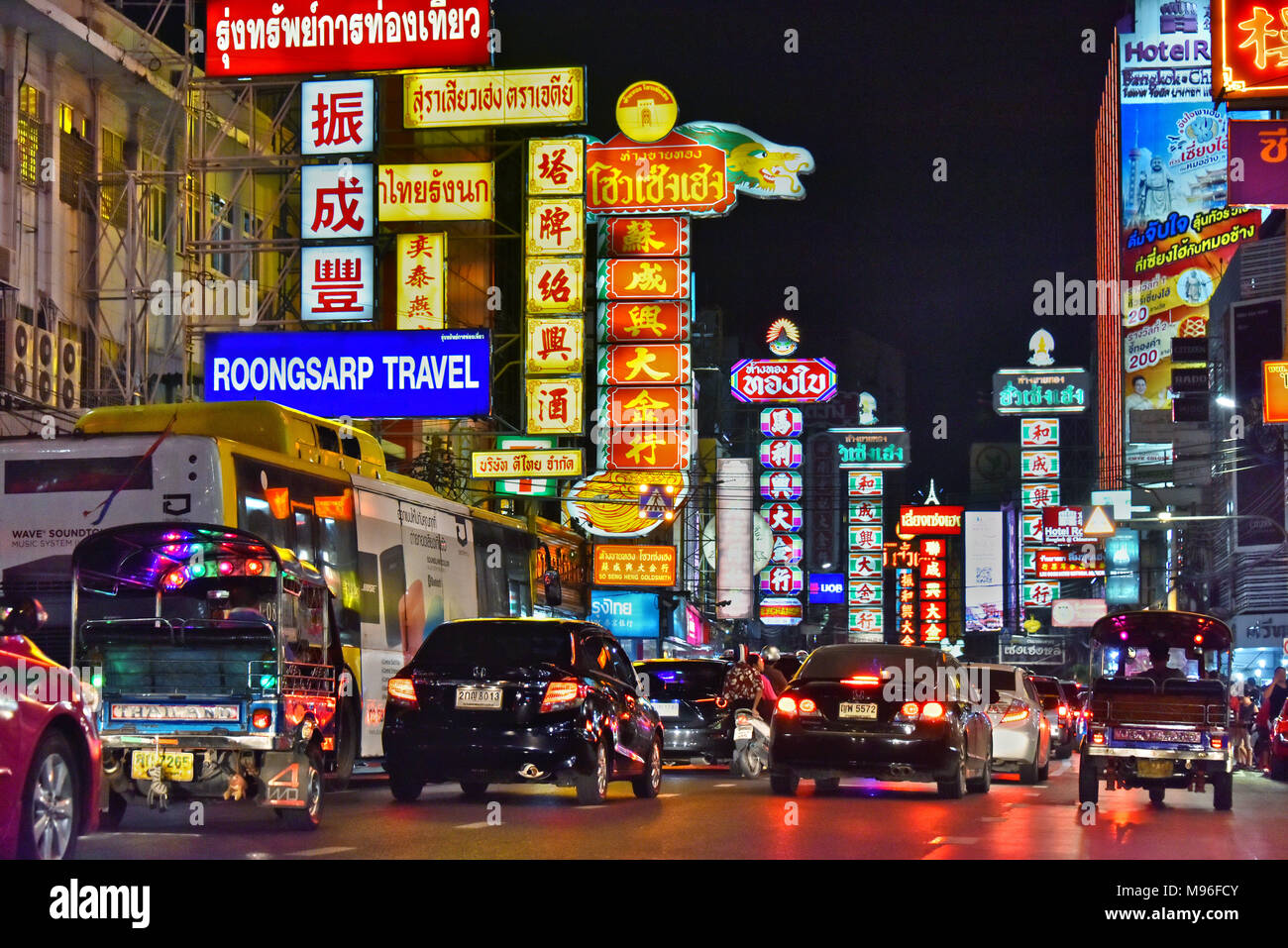 BANGKOK, THAILAND - JAN 28, 2018: Yaowarat Road, the main street of Chinatown in Bangkok ...