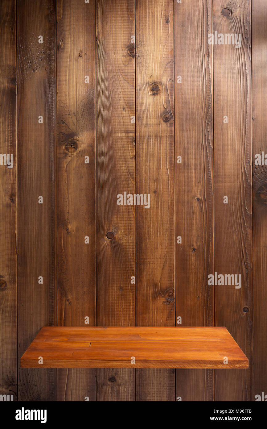wooden shelf at background texture wall Stock Photo - Alamy