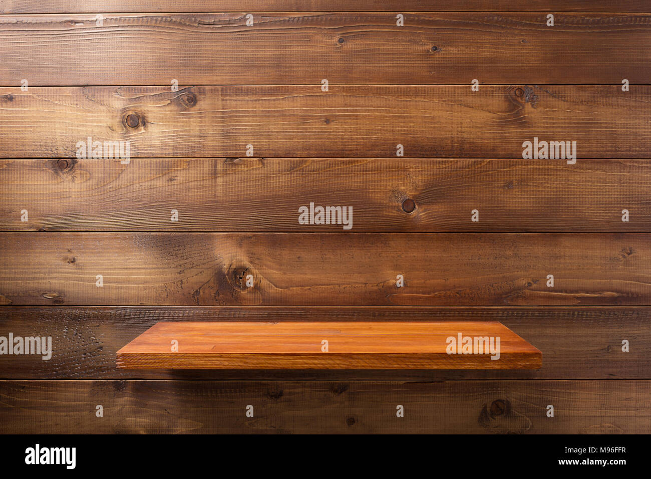 wooden shelf at background texture wall Stock Photo - Alamy