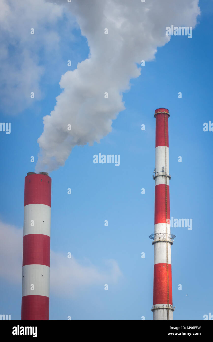 The power station with two smoke stacks Stock Photo - Alamy