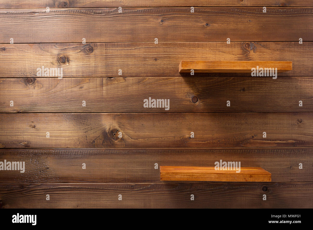 wooden shelf at background texture wall Stock Photo - Alamy
