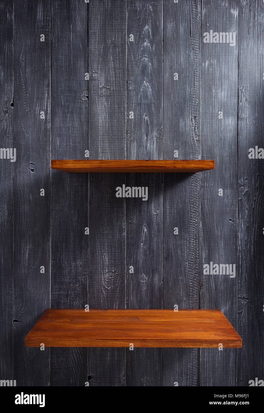 wooden shelf at background texture wall Stock Photo - Alamy