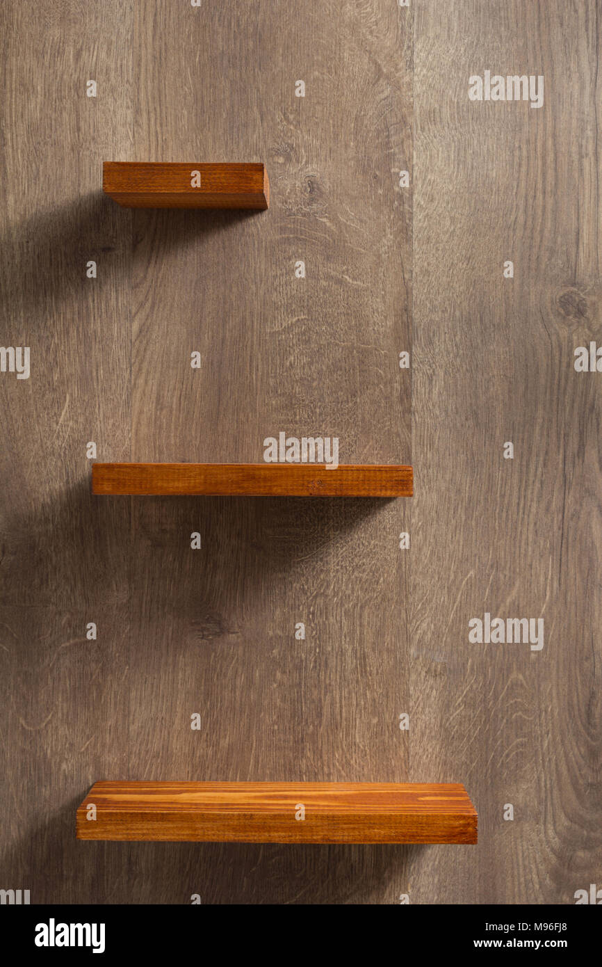 wooden shelf at background texture wall Stock Photo - Alamy