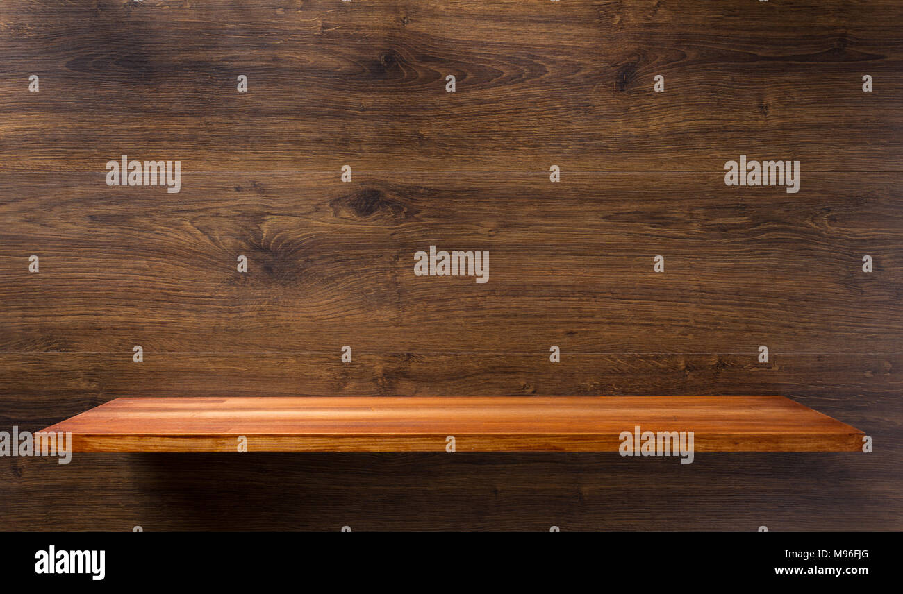 wooden shelf at background texture wall Stock Photo - Alamy