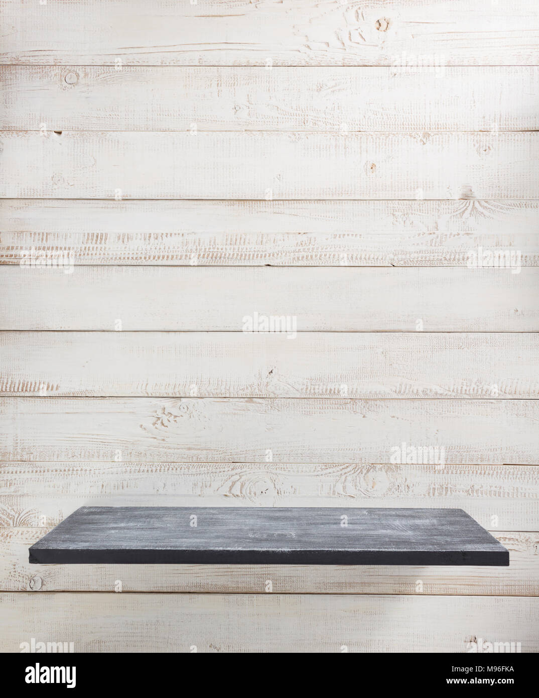wooden shelf at background texture wall Stock Photo - Alamy