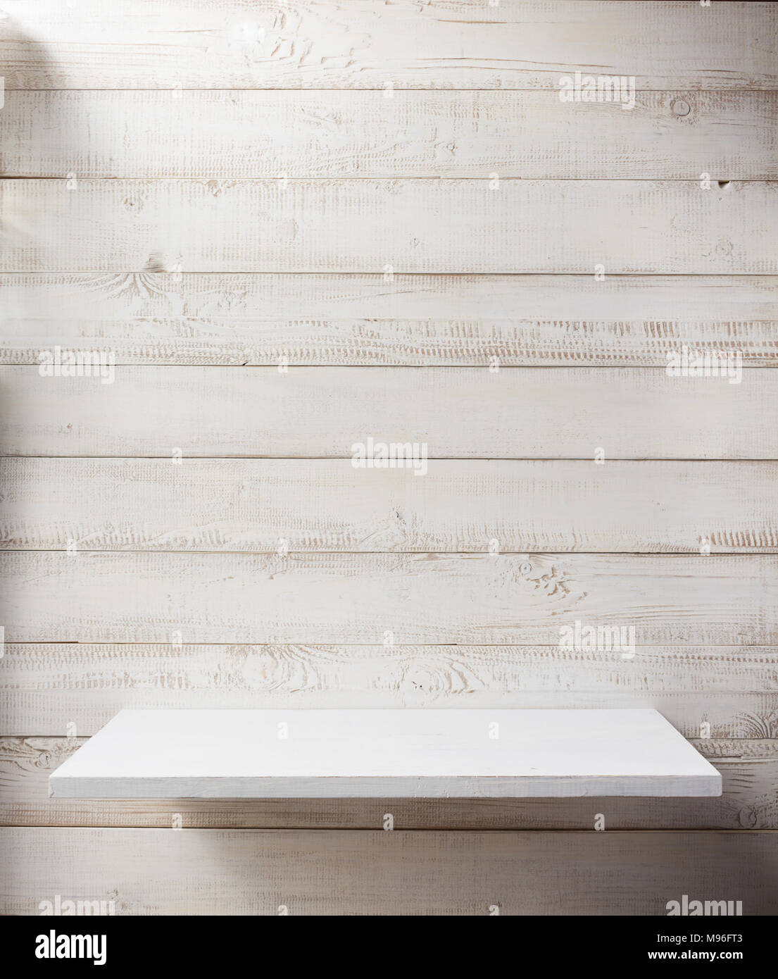 wooden shelf at background texture wall Stock Photo - Alamy