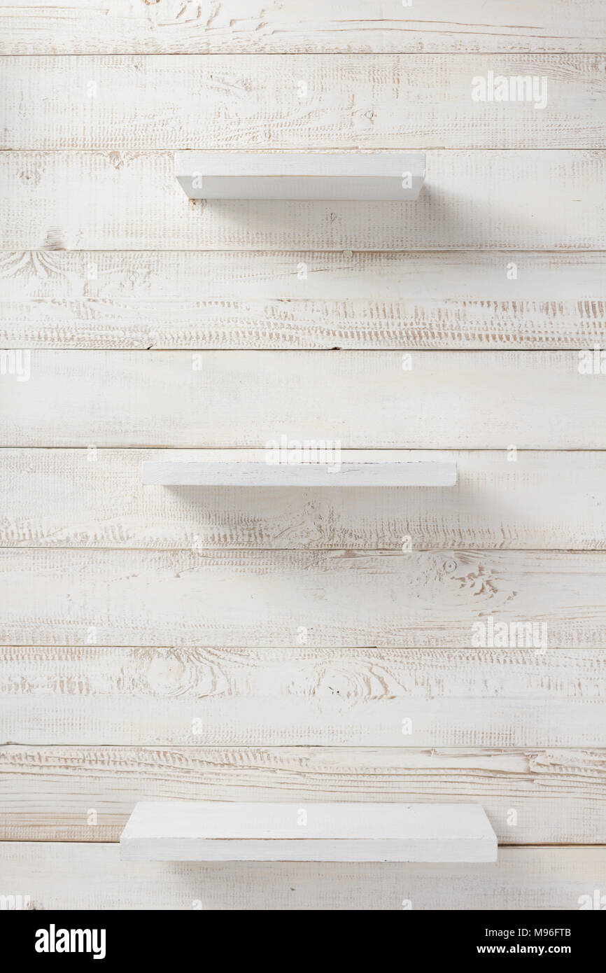 wooden shelf at background texture wall Stock Photo - Alamy