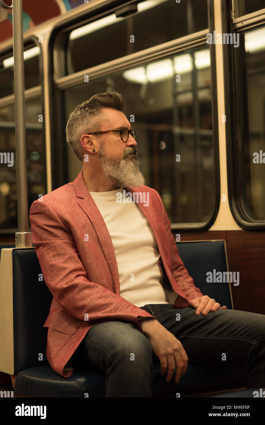 Man travelling in train Stock Photo - Alamy