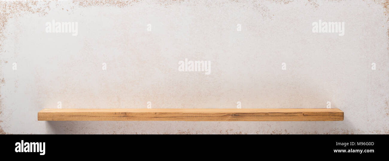 wooden shelf at background texture wall Stock Photo - Alamy