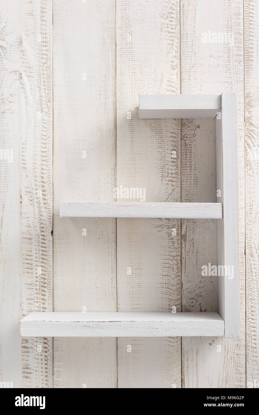 wooden shelf at background texture wall Stock Photo - Alamy