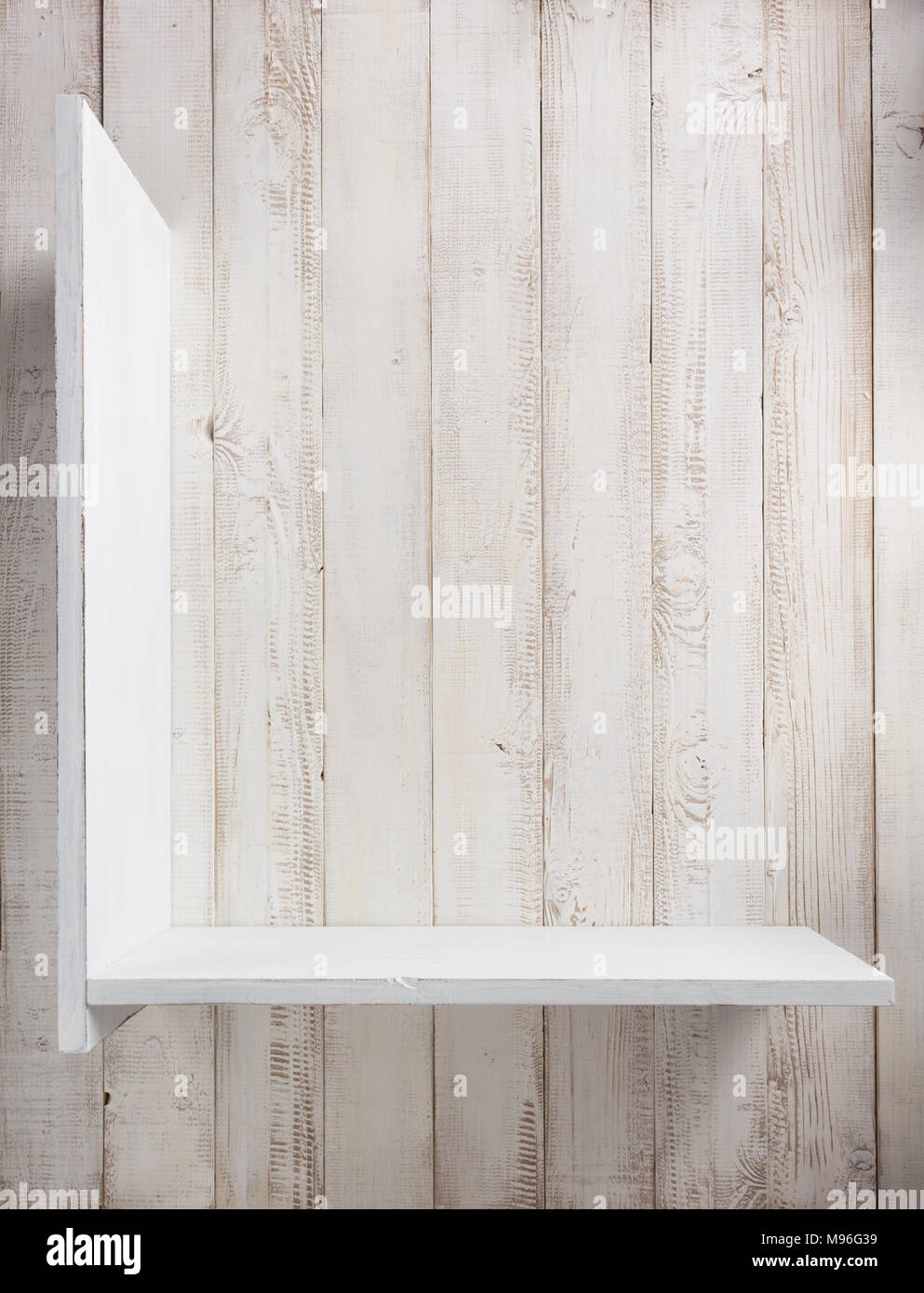 wooden shelf at background texture wall Stock Photo - Alamy