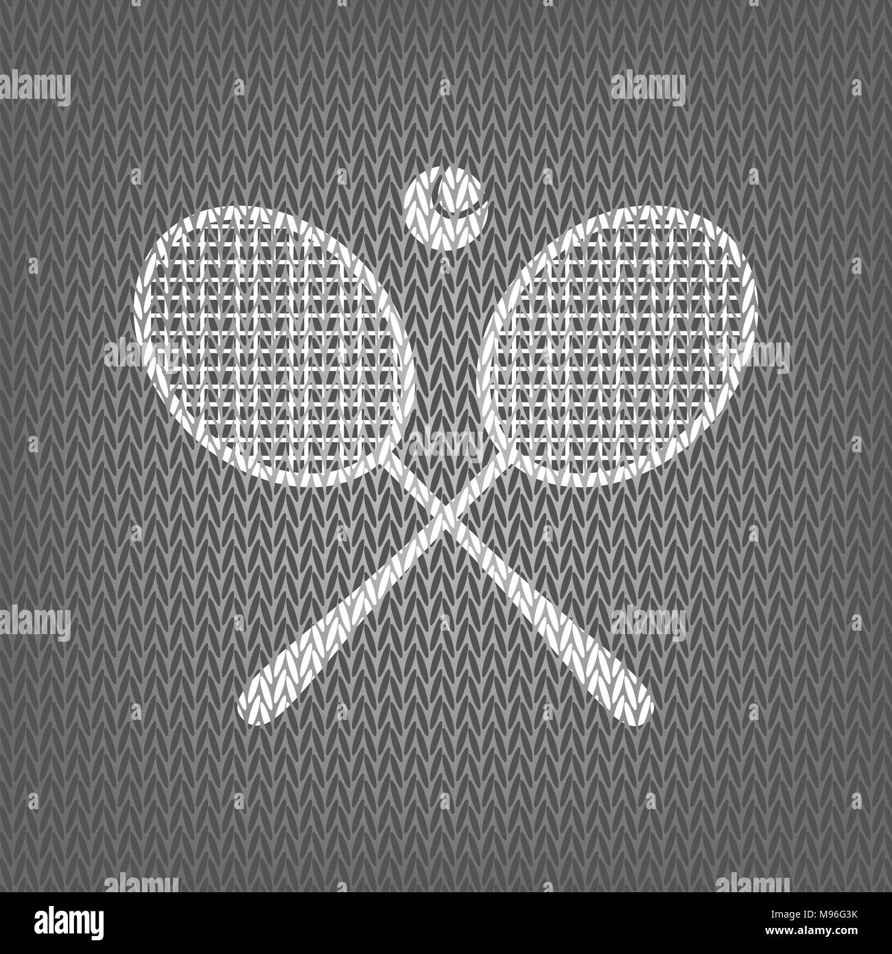 Two tennis racket with ball sign. Vector. White knitted icon on gray ...