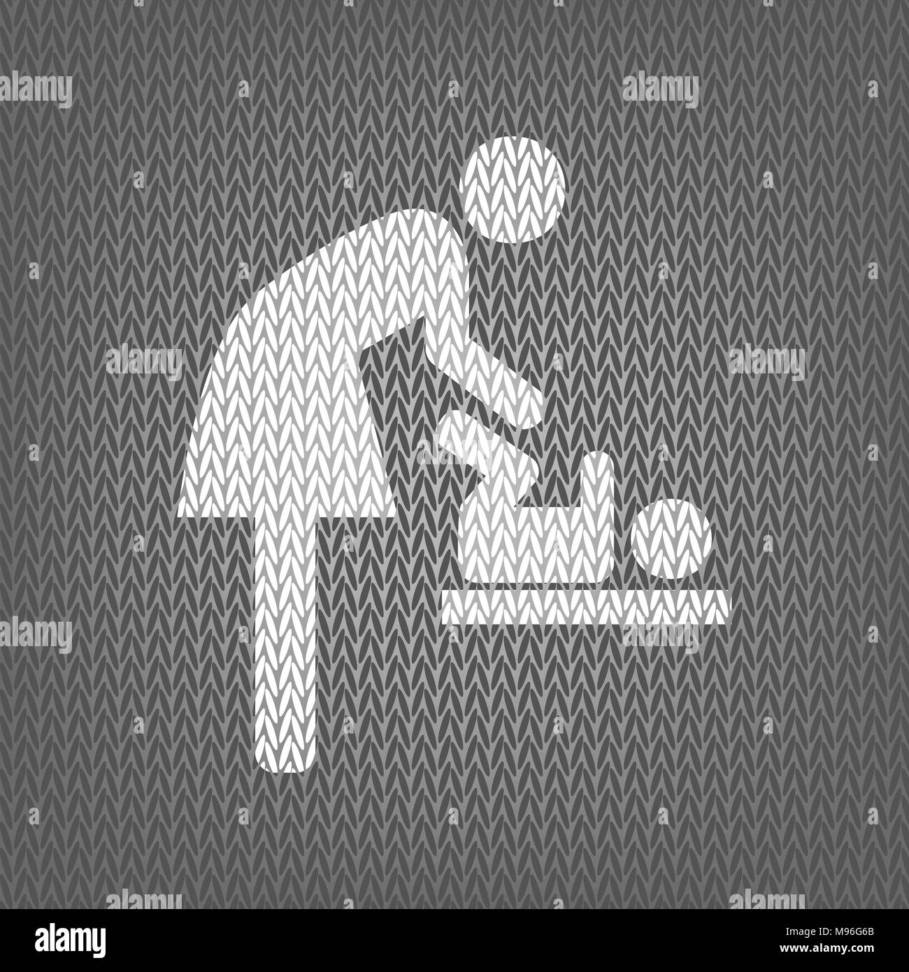 Women and baby symbol, baby changing. Vector. White knitted icon on ...
