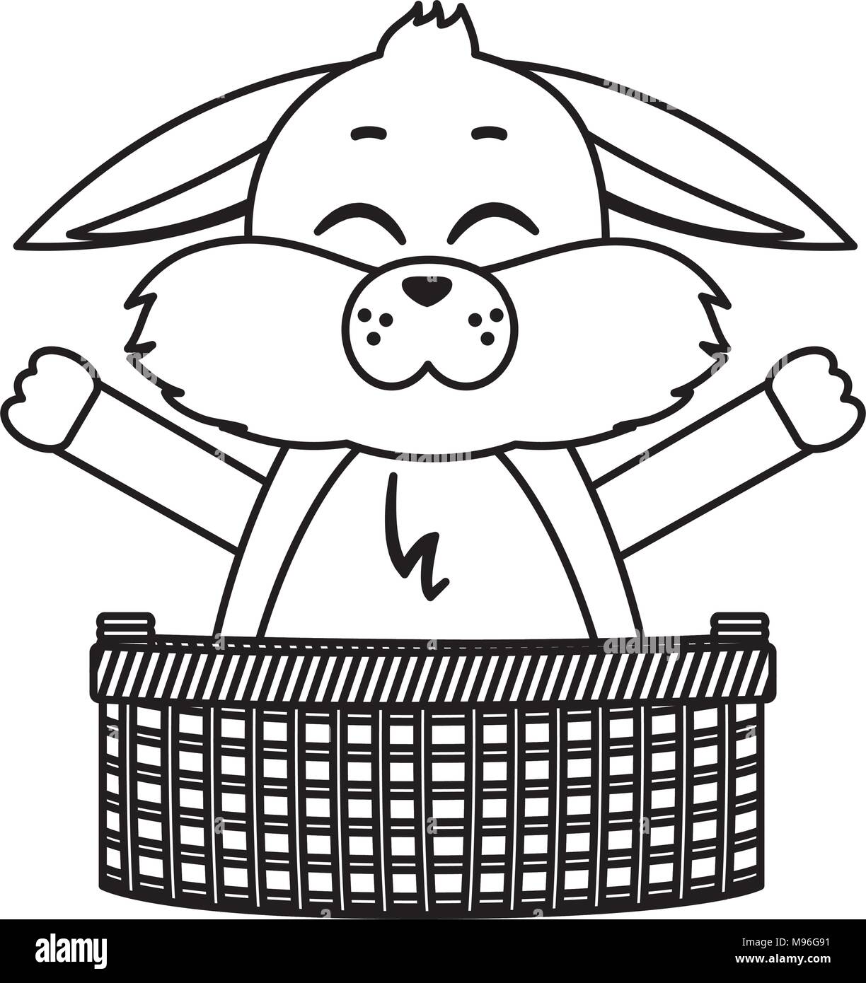 line rabbit animal with open hands inside hamper Stock Vector Image ...