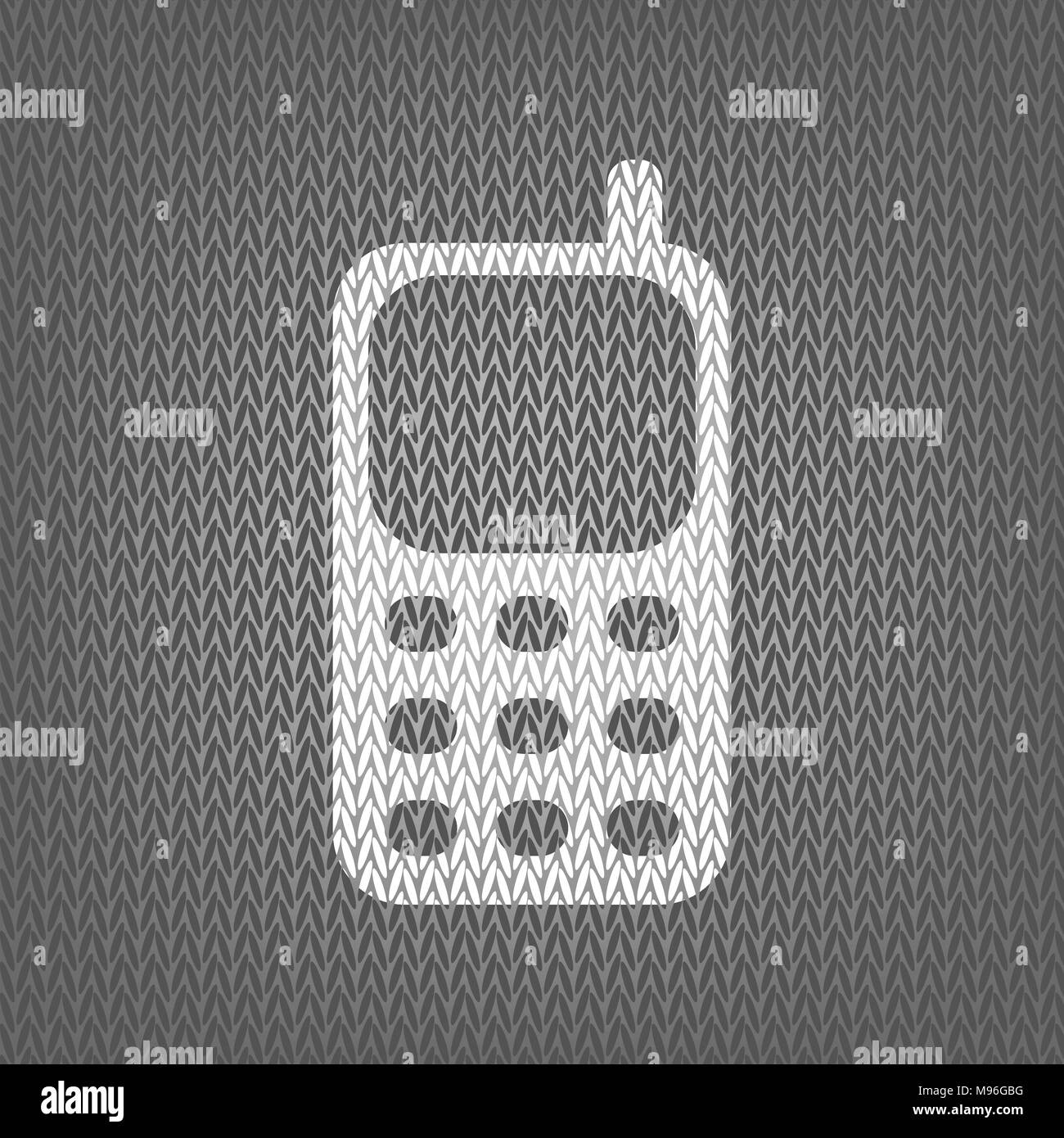 Cell Phone sign. Vector. White knitted icon on gray knitted background ...