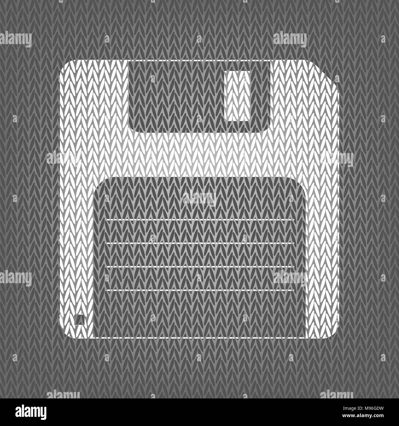 Floppy disk sign. Vector. White knitted icon on gray knitted background ...