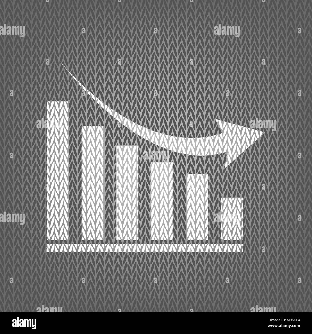 Declining graph sign. Vector. White knitted icon on gray knitted ...