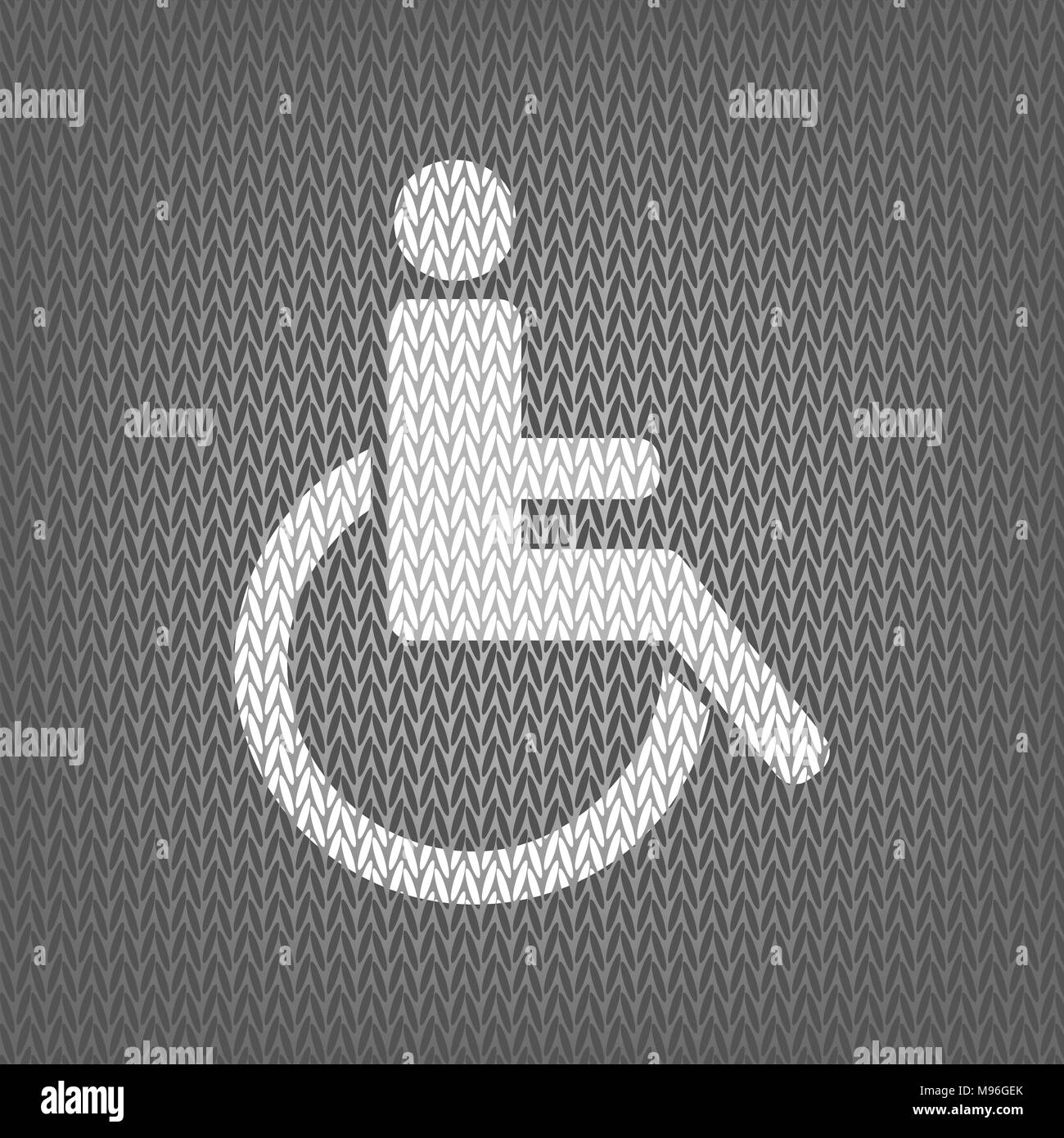 Disabled sign illustration. Vector. White knitted icon on gray knitted ...