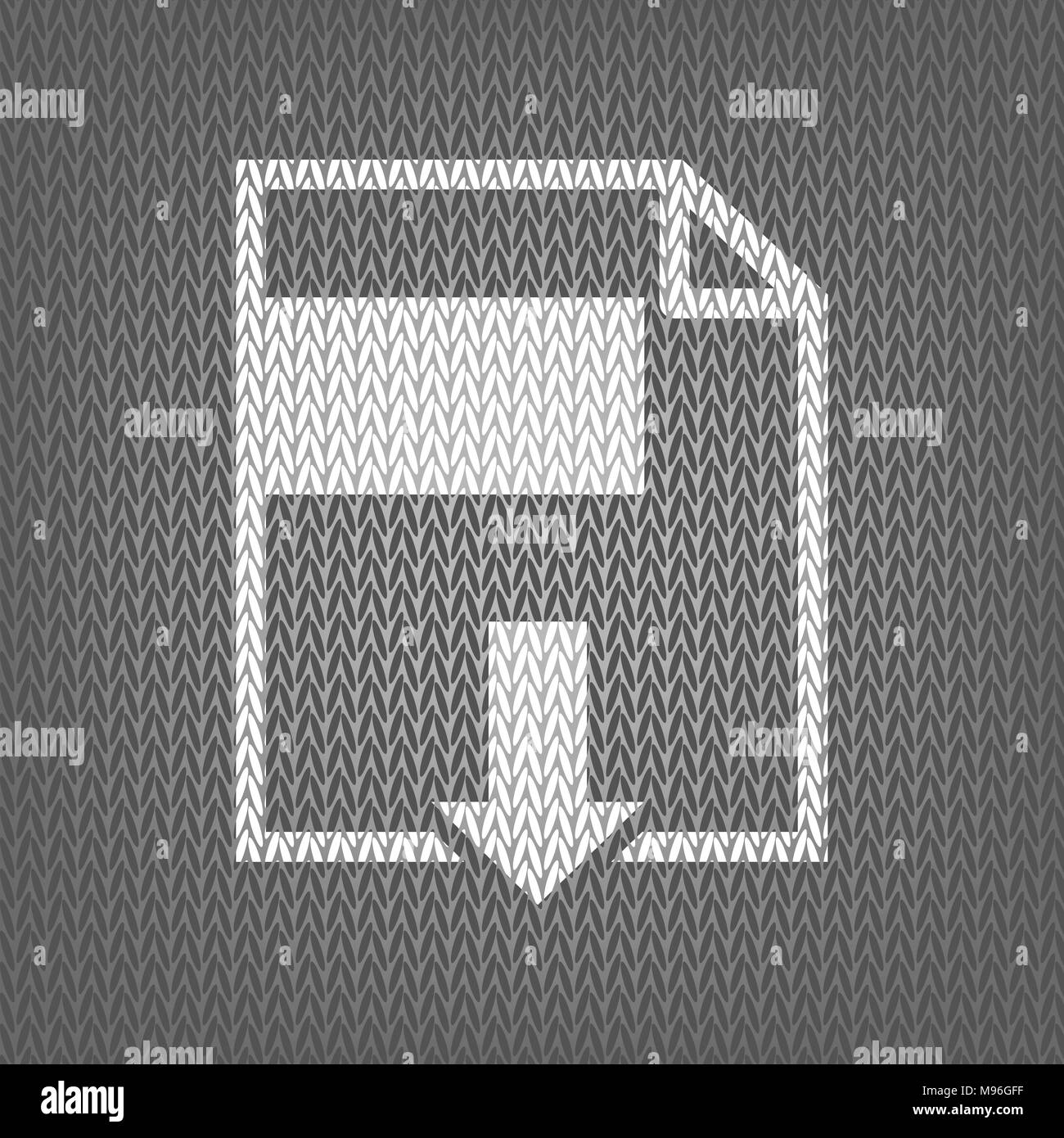 File download sign. Vector. White knitted icon on gray knitted ...