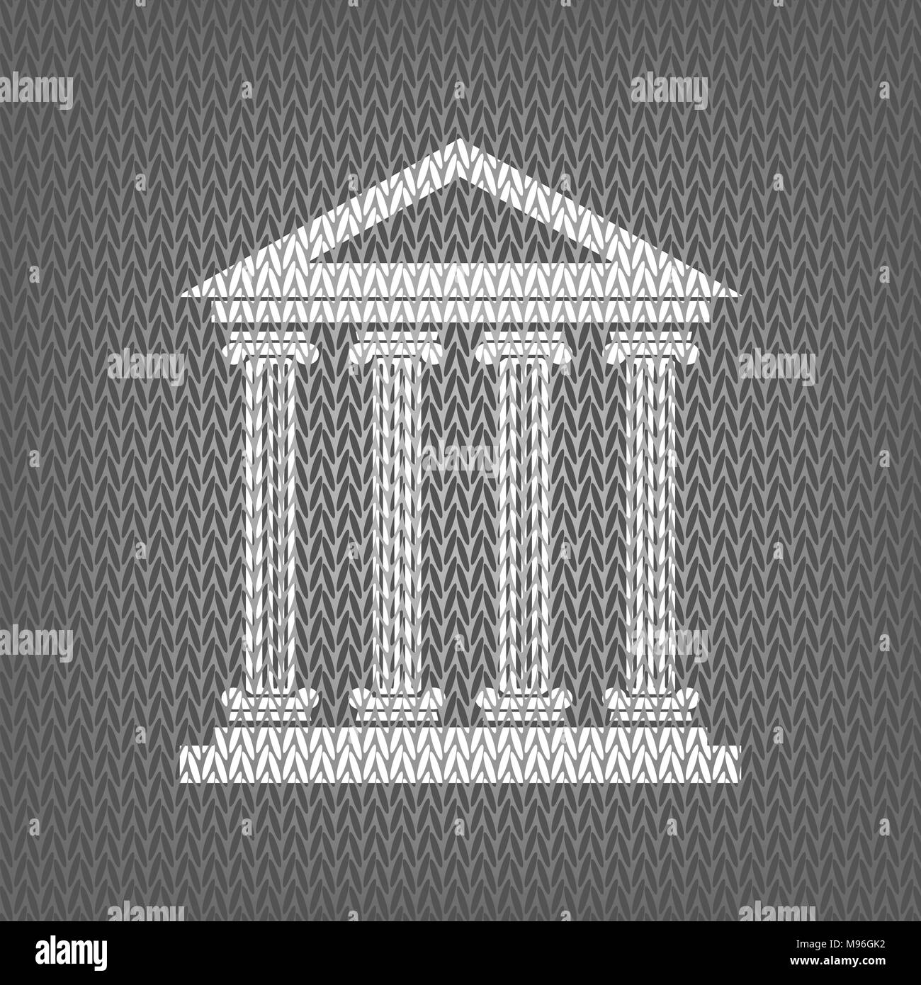 Historical building illustration. Vector. White knitted icon on gray ...