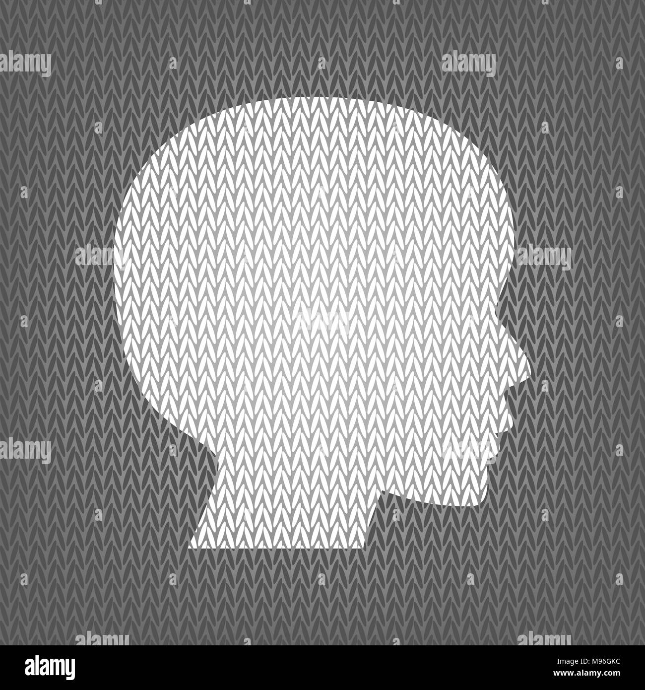 People head sign. Vector. White knitted icon on gray knitted background ...