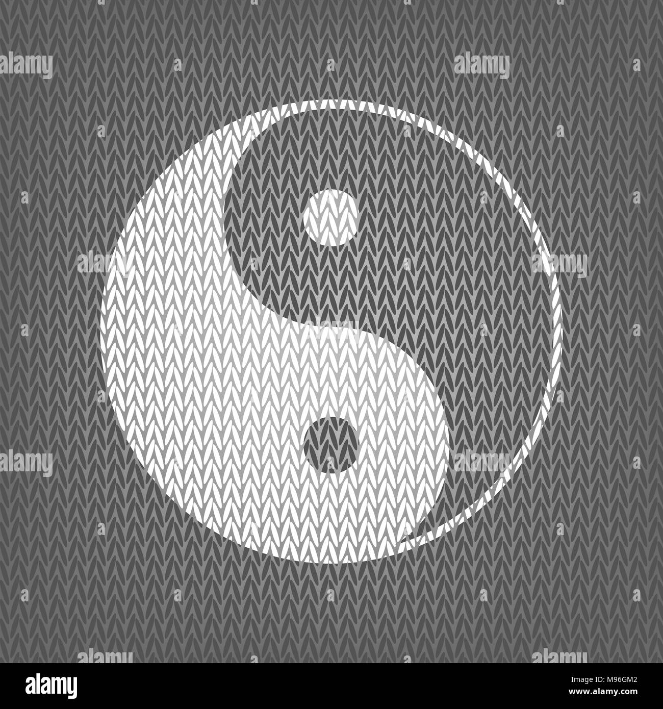 Ying yang symbol of harmony and balance. Vector. White knitted icon on ...