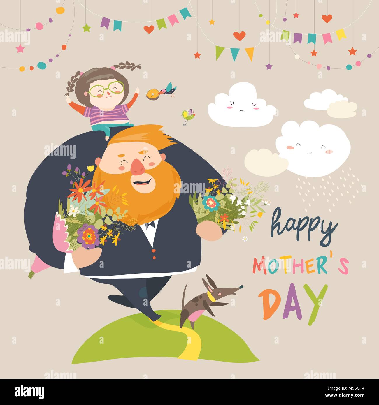 Happy mother daughter dog Stock Vector Images - Alamy