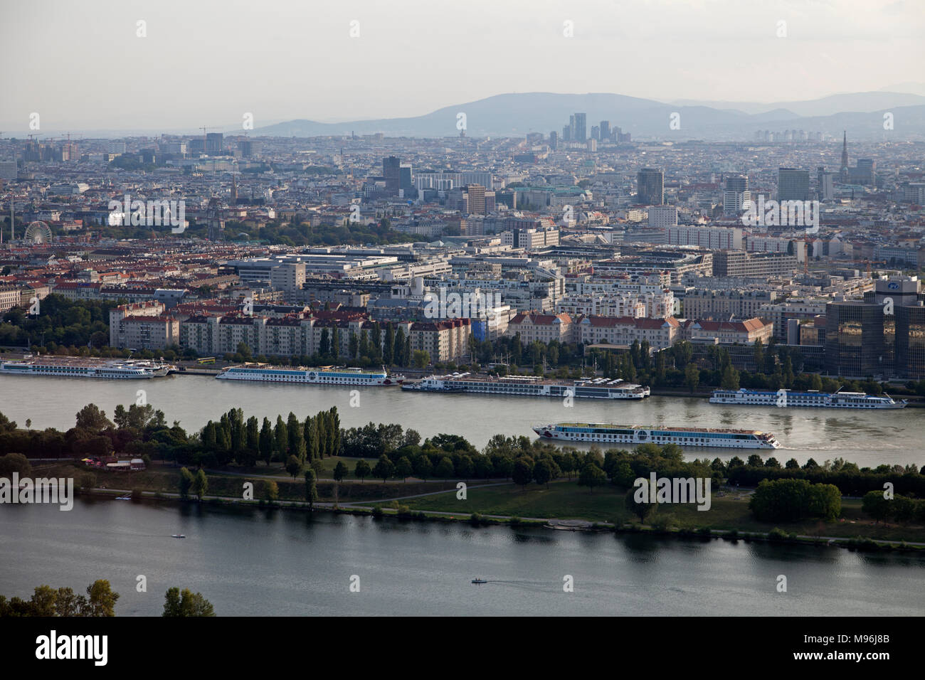 View of the Danube and Vienna from the Donauturm Stock Photo - Alamy