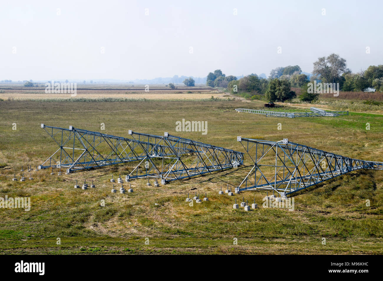 Assembled power transmission line supports, ready for installation ...