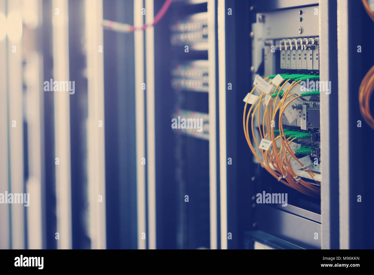 internet network server room with computers racks and digital receiver ...