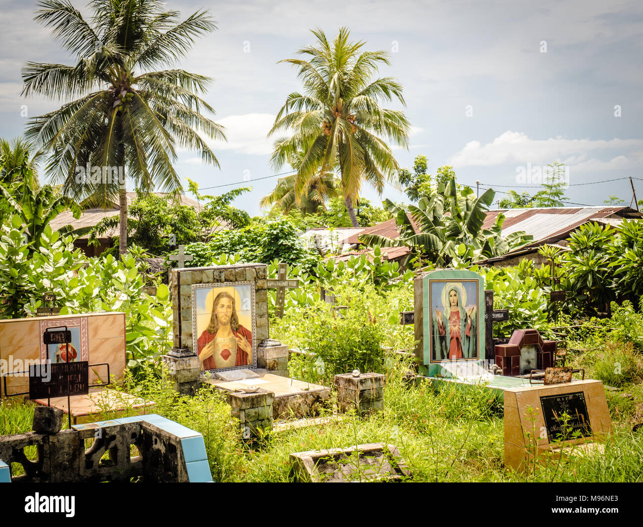 An old, idyllic tropical graveyard in Flores Island, Lesser Sunda ...