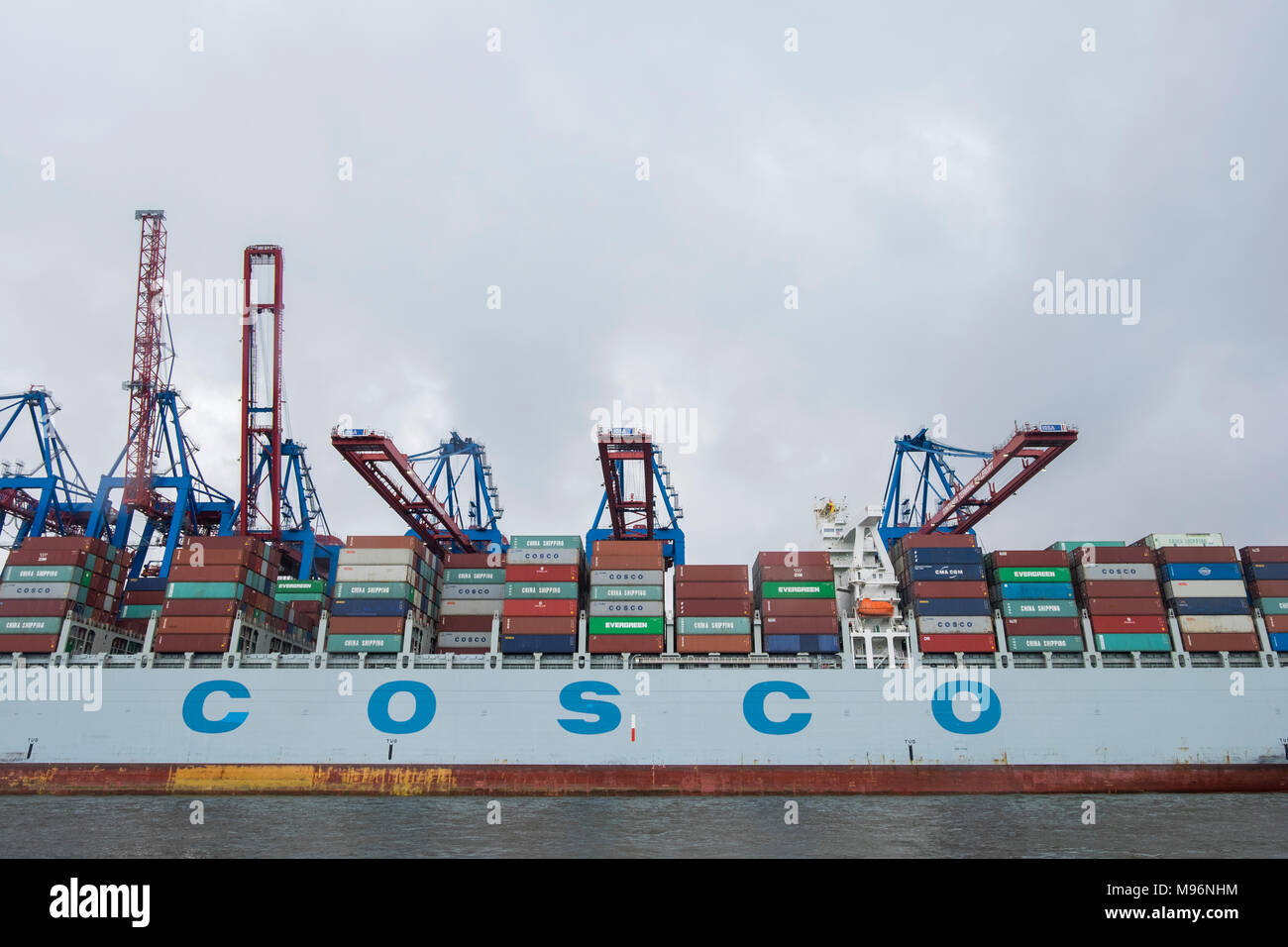 An ocean going container ship in the port of Hamburg Stock Photo - Alamy