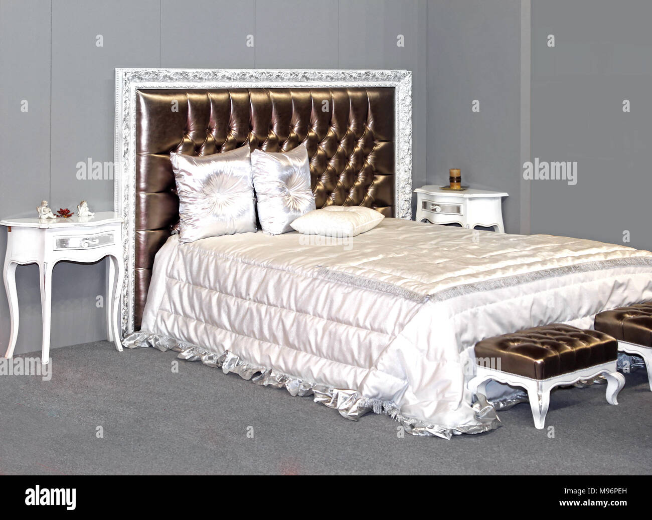 Retro bedroom interior with decorative vintage bed Stock Photo - Alamy
